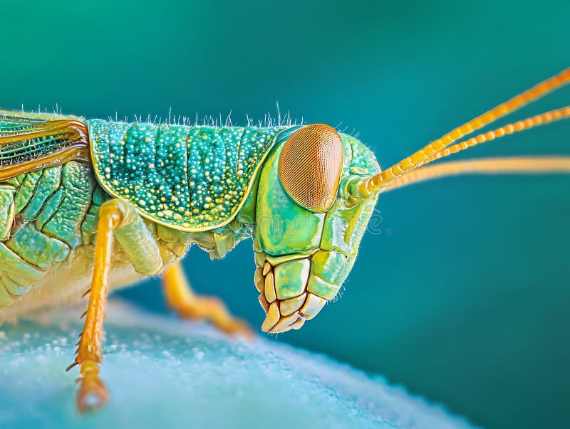 Vibrant Green Grasshopper with Intricate Patterns Close-up Stock ...