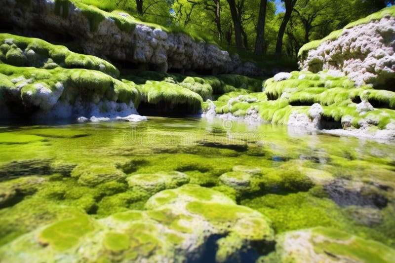 Vibrant Green Hot Spring Algae Stock Image - Image of environmental ...