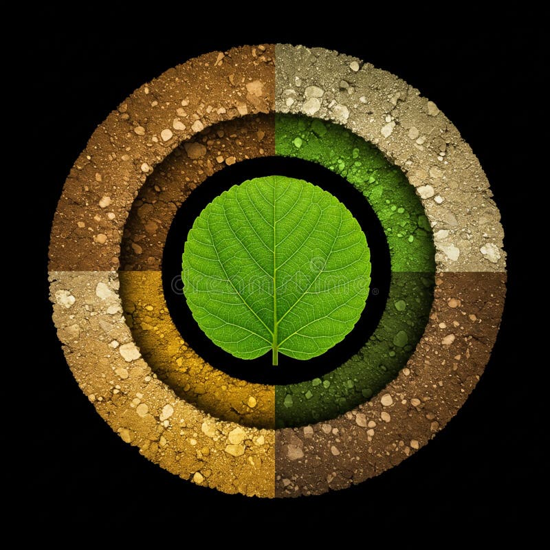 A Vibrant Green Leaf is Centered within a Circular Design, Divided into ...