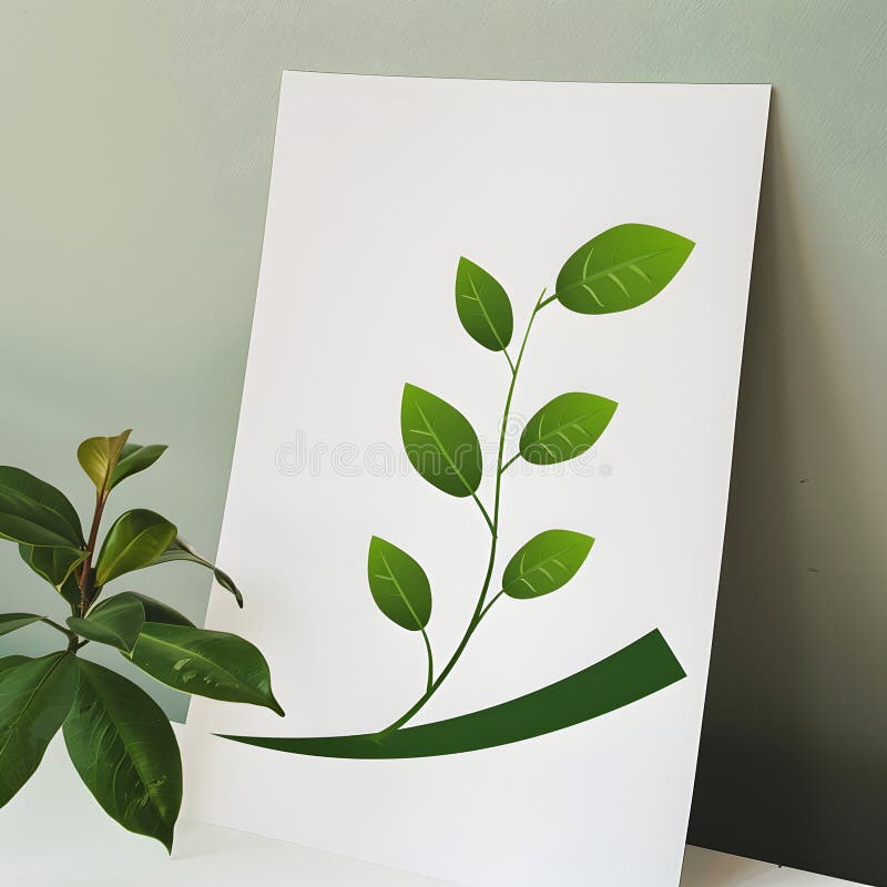Vibrant Green Leaf Design on A4 White Paper, Ai Generated Stock ...
