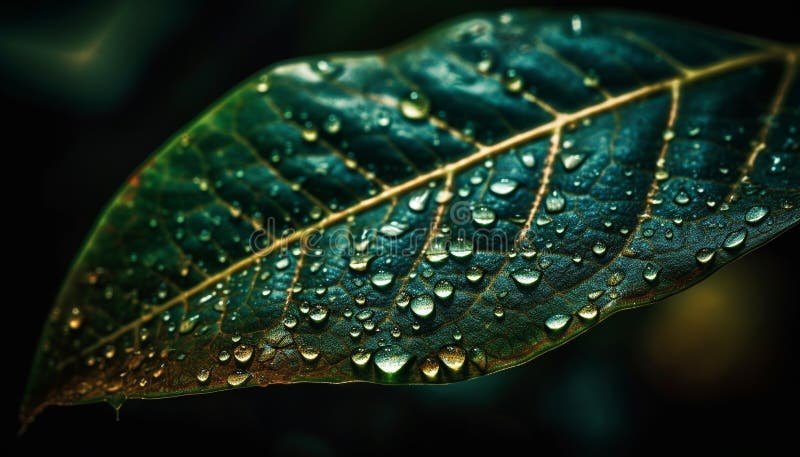 Vibrant Green Leaf with Dew Drop Generated by AI Stock Photo - Image of ...