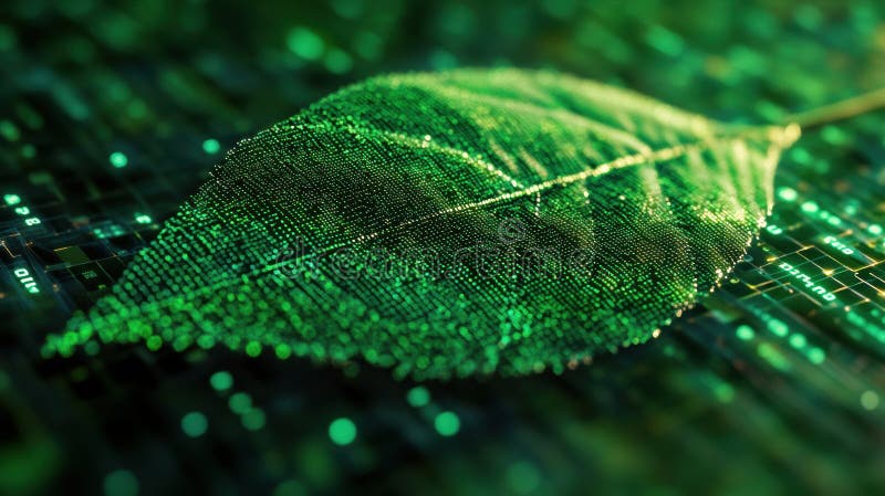 Green Leaf Dissolving into Digital Pixels Illustrating the Fusion of ...