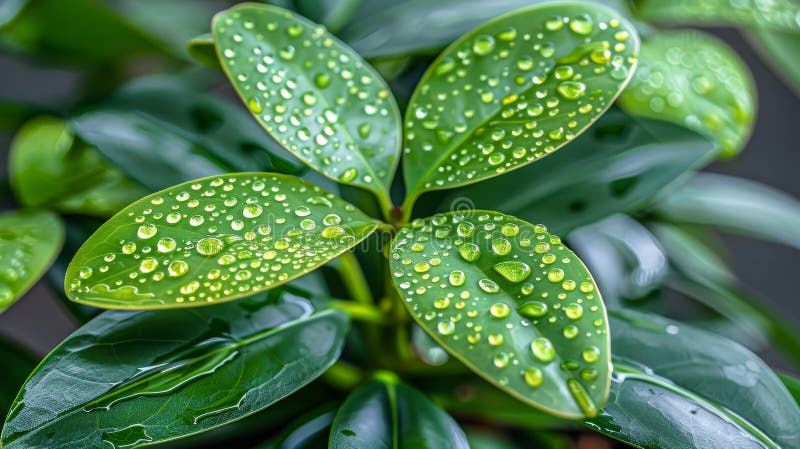 Vibrant Green Leaves Adorned with Sparkling Water Droplets after a ...
