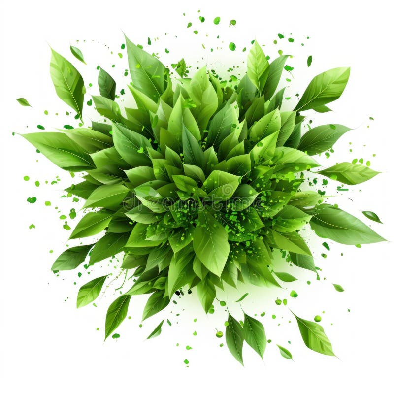 Vibrant Green Leaves Explosion on White Background. Generative Ai Stock ...