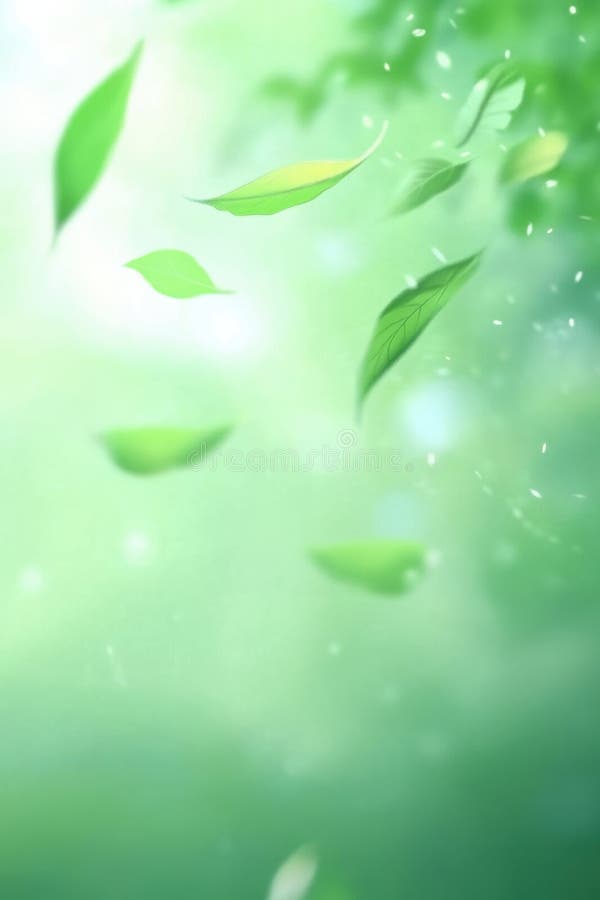 Vibrant Green Leaves Falling Gently in Tranquil Nature Background ...
