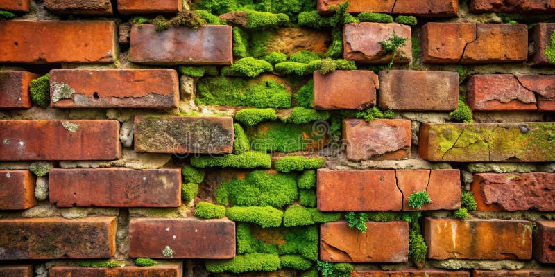 Vibrant Green Moss Thriving on an Aged Brick Wall Texture. Generative ...