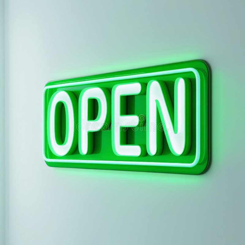 Vibrant Green Neon Open Sign with Glowing Cursive Script, Generative AI ...