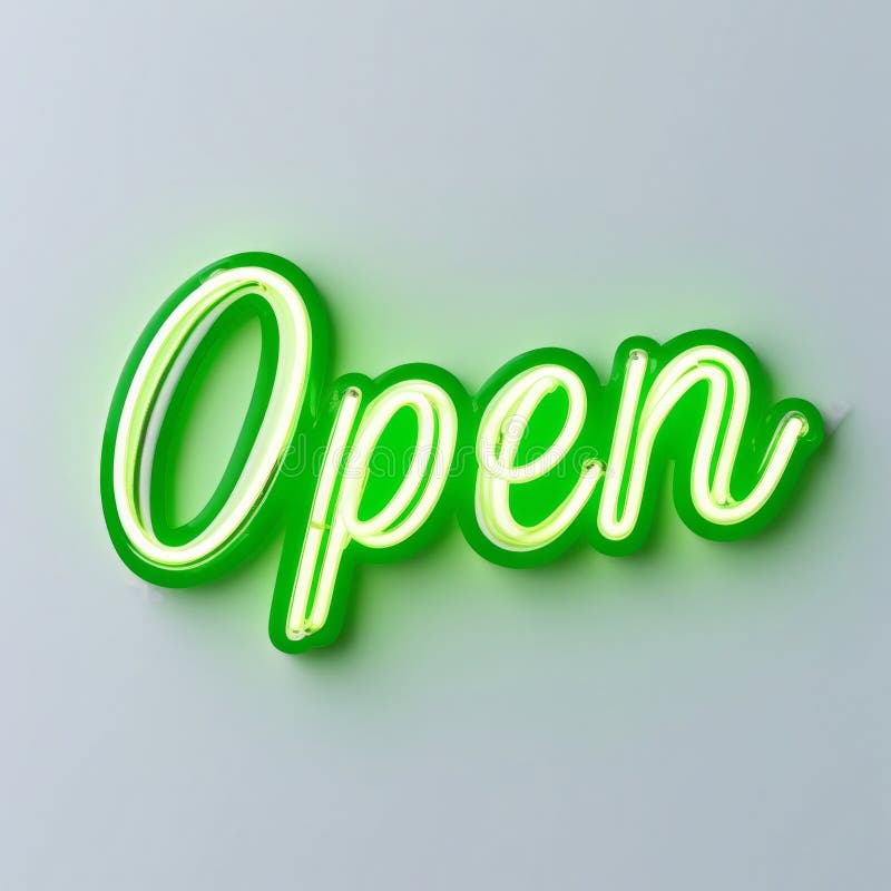 Vibrant Green Neon Open Sign with Glowing Cursive Script, Generative AI ...