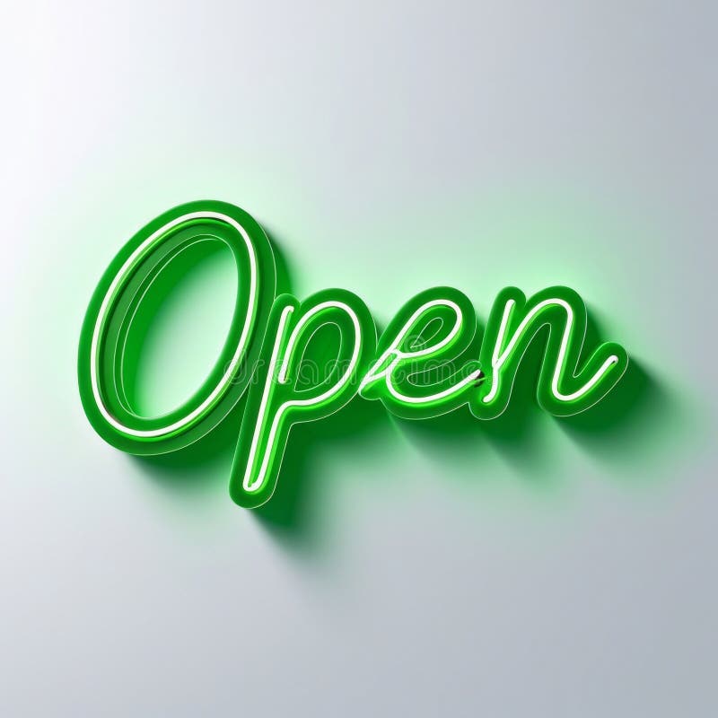 Vibrant Green Neon Open Sign with Glowing Cursive Script, Generative AI ...
