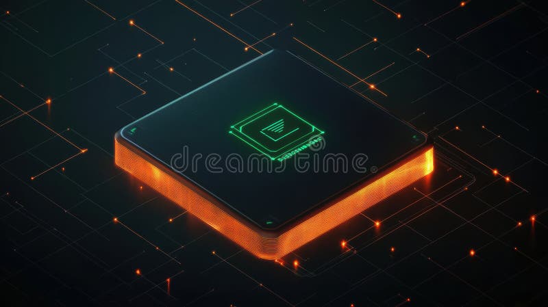 A Vibrant Green Network Grid and Simple Monitor Icon Represent Digital ...