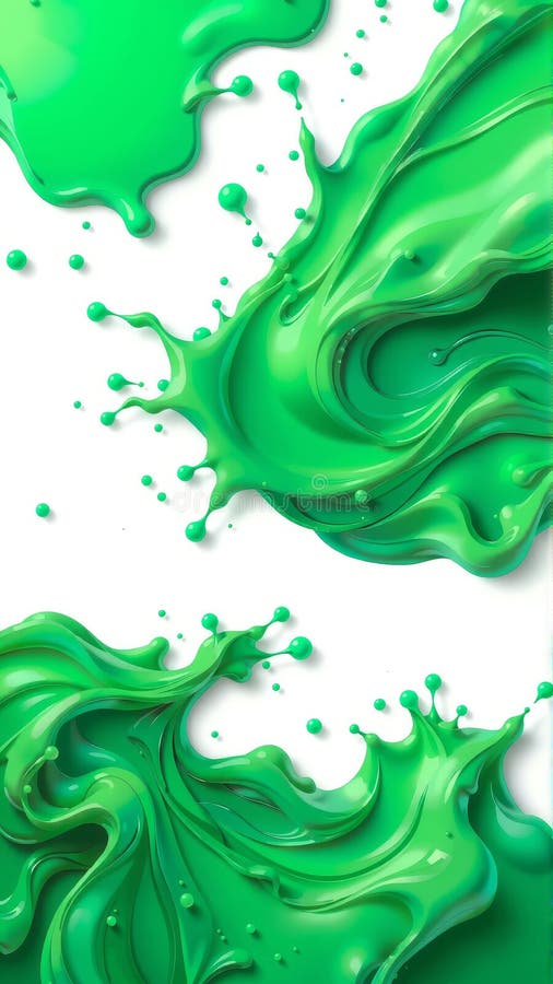 Vibrant Green Paint Splashes on White Background Creating Dynamic Fluid ...