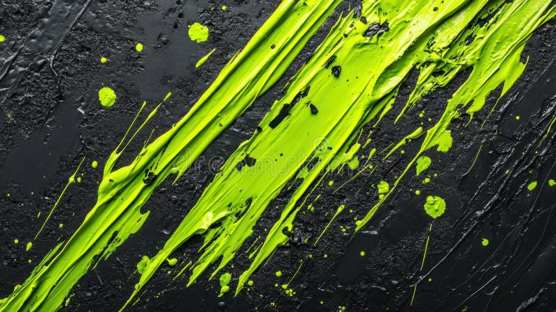 Vibrant Green Paint Streaks on Black Textured Background Stock Photo ...