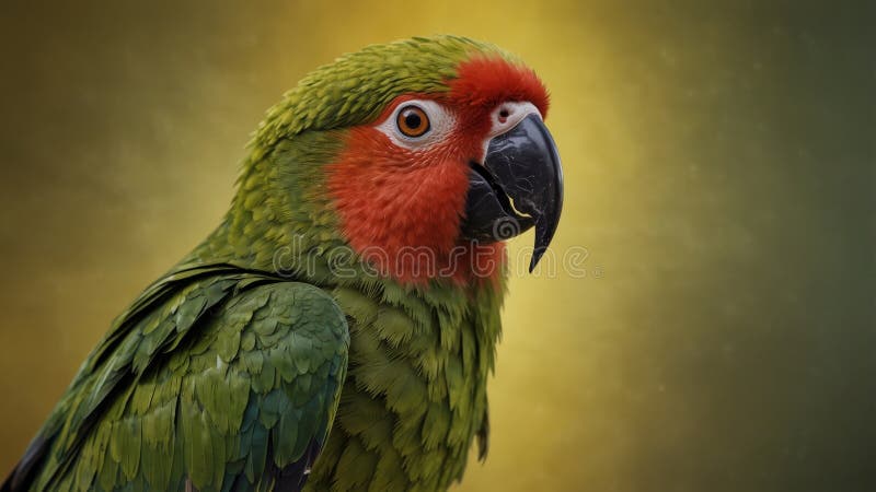 Vibrant Green Parrot with a Striking Red Beak in an Alert Pose on a ...