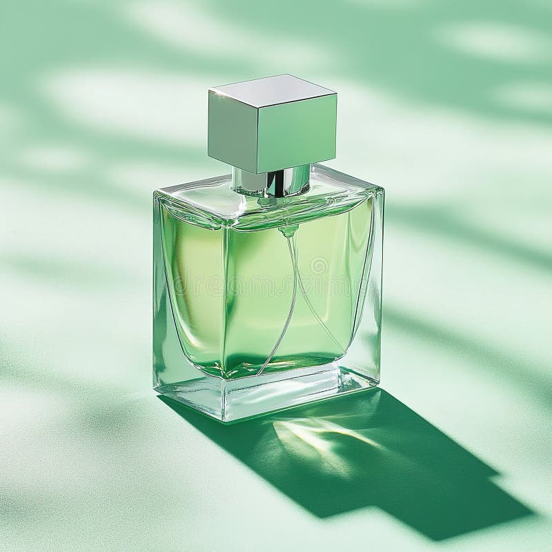 Vibrant Green Perfume Bottle with Sleek Design Captured Under Soft ...