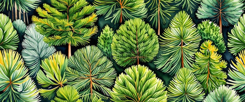 Vibrant Green Pine Tree Pattern: Nature-inspired Botanical Design Stock ...