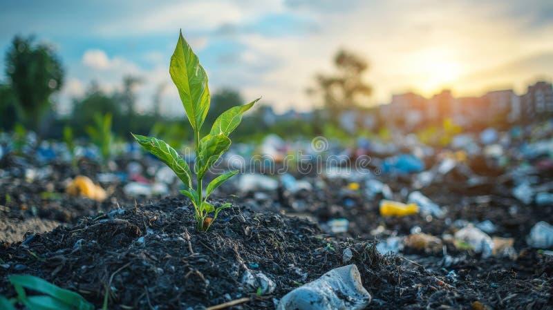 Vibrant Green Plants Thriving Against a Backdrop of Environmental ...
