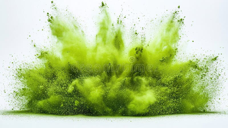 Vibrant Green Powder Explosion Isolated on White Background Stock ...