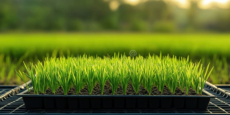 Vibrant Green Rice Seedlings Growing in Trays Ready for Transplanting ...