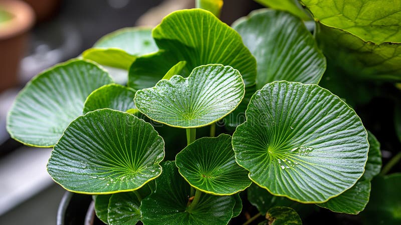 Vibrant Green Round Leaf Plants with Water Droplets in Natural Sunlight ...