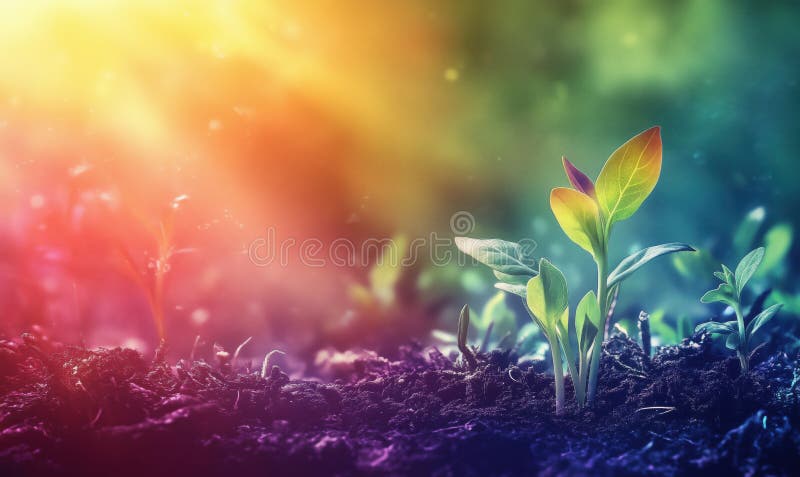 Vibrant Green Seedlings Emerging from Rich Soil Under Soft Sunlight ...