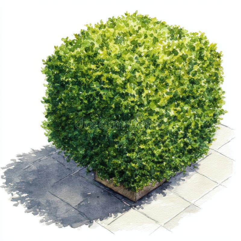 Geometrically Shaped Green Shrub in Square Planter Stock Illustration ...