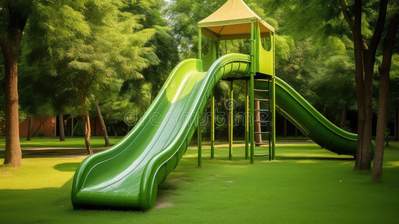 Vibrant green slide stock photo. Image of green, park - 370457640