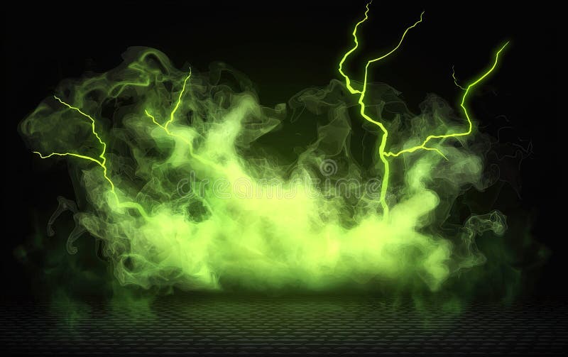 Vibrant Green Smoke and Lightning Forming an Electrifying Display in a ...