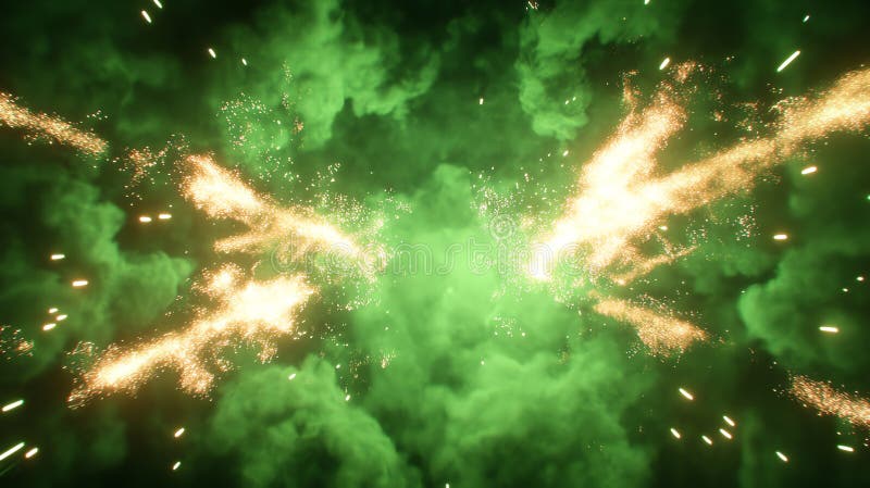 Vibrant Green Smoke with Sparkling Fireworks and Explosive Effects ...