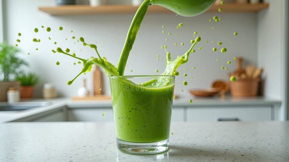 Vibrant Green Smoothie Splash in Modern Kitchen Setting Stock Image ...