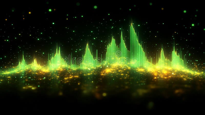 Vibrant Green Sound Wave Visualization with Glowing Particles in a ...