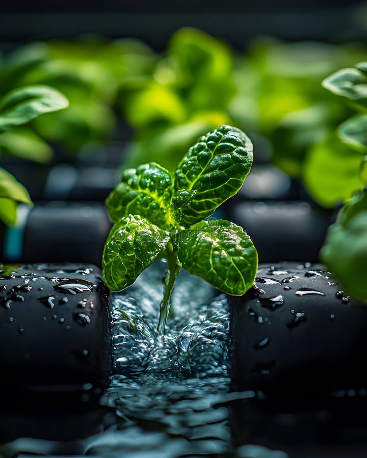 A Vibrant Green Sprout Grows from a Hydroponic System. Stock Image ...