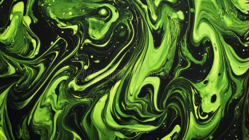 Vibrant Green Swirl Pattern with Black Marbling Effect Stock Image ...