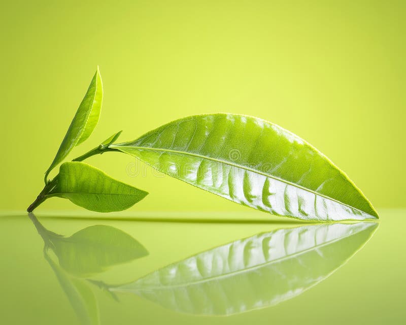 Vibrant Green Tea Leaves with Smooth, Waxy Texture on Solid Background ...
