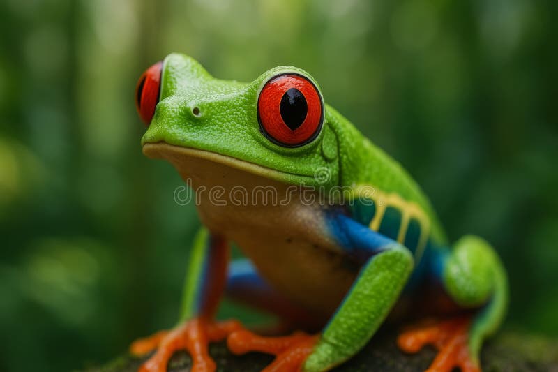 Vibrant Green Tree Frog Resting on a Leaf in the Jungle during a Sunny ...