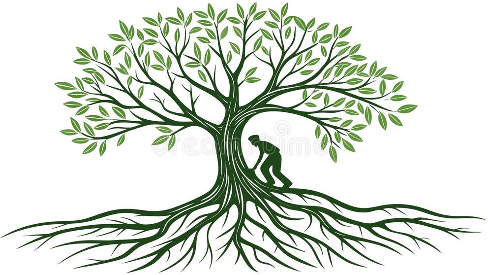 Vibrant Green Tree of Life with Extensive Root System, Vector Design ...