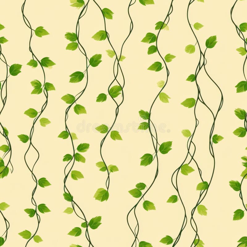 Vibrant Green Vine Leaves on Light Yellow Background Pattern Stock ...