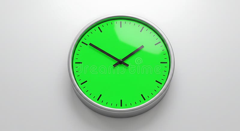 Green Wall Clock Shows Time on a White Background Template Stock Image ...