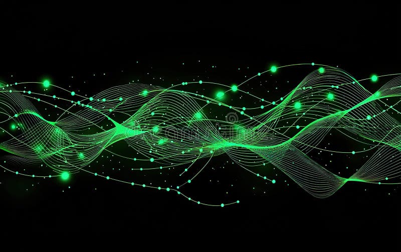 A Vibrant Green Wave of Light Patterns Cascading Against a Dark ...