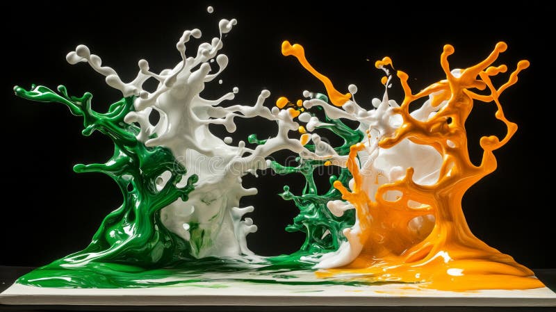 Vibrant Green White and Orange Paint Splash Stock Illustration ...