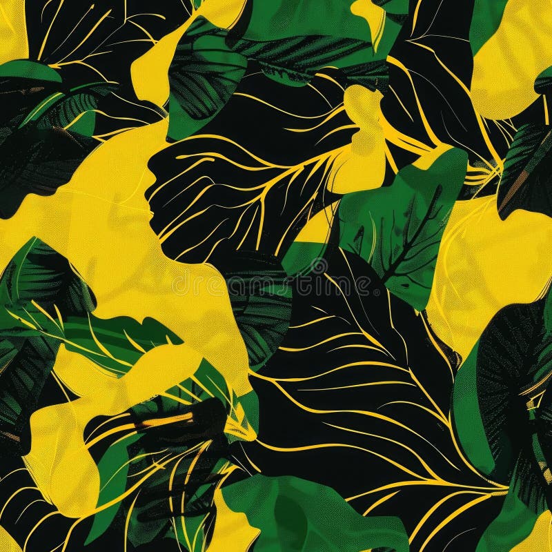 Vibrant Green and Yellow Leaf Pattern on Fabric, Perfect for Nature ...