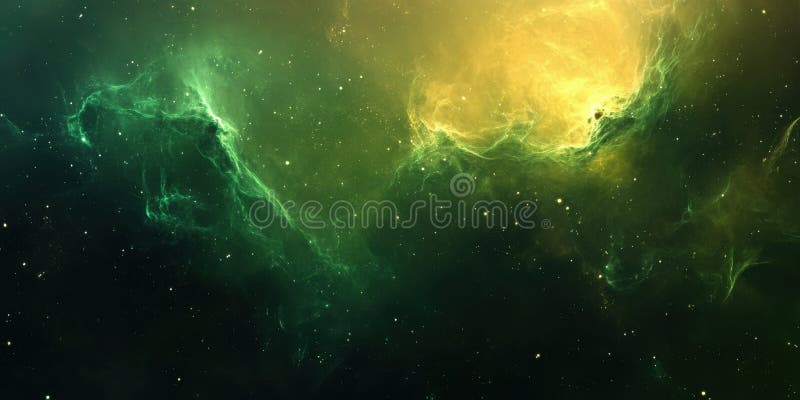 Vibrant Green and Yellow Nebula with Stars in Deep Space Environment ...