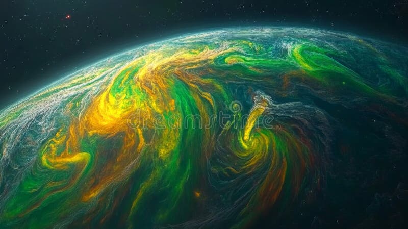 Vibrant Green Yellow Planet in Space Stock Illustration - Illustration ...
