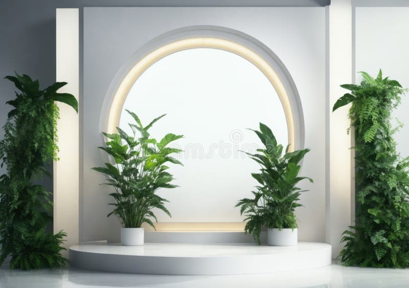 Vibrant Greenery Backdrop 3D Platform for Sophisticated Events Stock ...