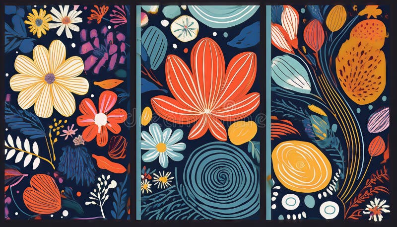 Vibrant Groovy Abstract Flower Posters a Fresh Blend of Floral Doodle ...