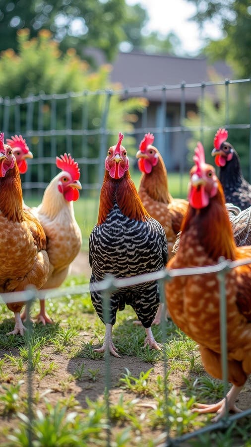 Vibrant Group of Chickens Roaming in a Sunny Enclosure Stock Image ...
