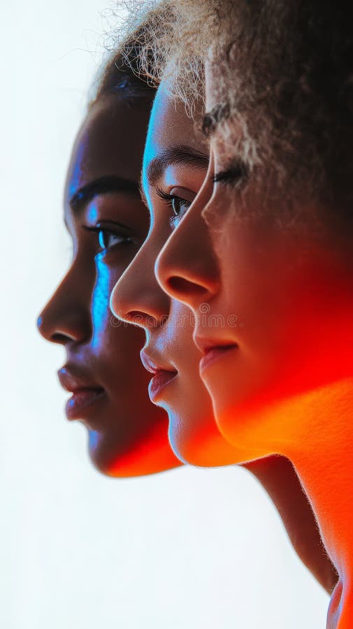 Vibrant Group of Diverse People Facing Sideways with Multicolored ...