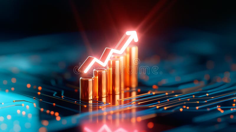 A Vibrant Growth Chart Rises Above a Digital Circuit Board, with ...