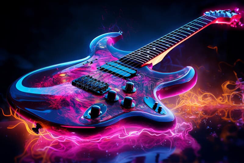 Vibrant Guitar Neon. Generate Ai Stock Image - Image of nightclub ...