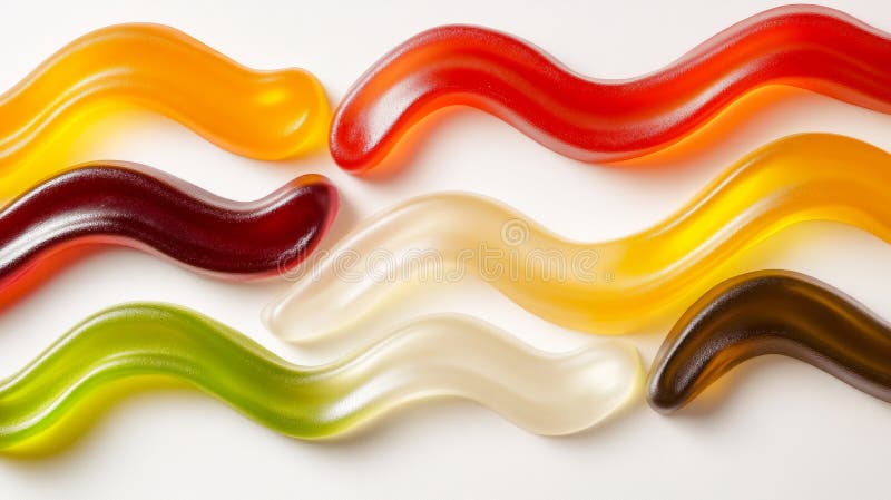 Gummy Worms Arranged in Zigzag Pattern on Neutral Surface with Bright ...