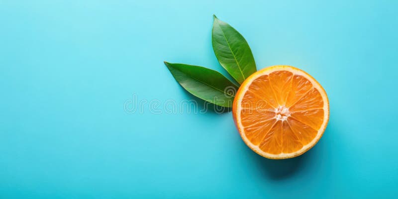 A Vibrant Half of an Orange Fruit with Fresh Green Leaves on a Light ...